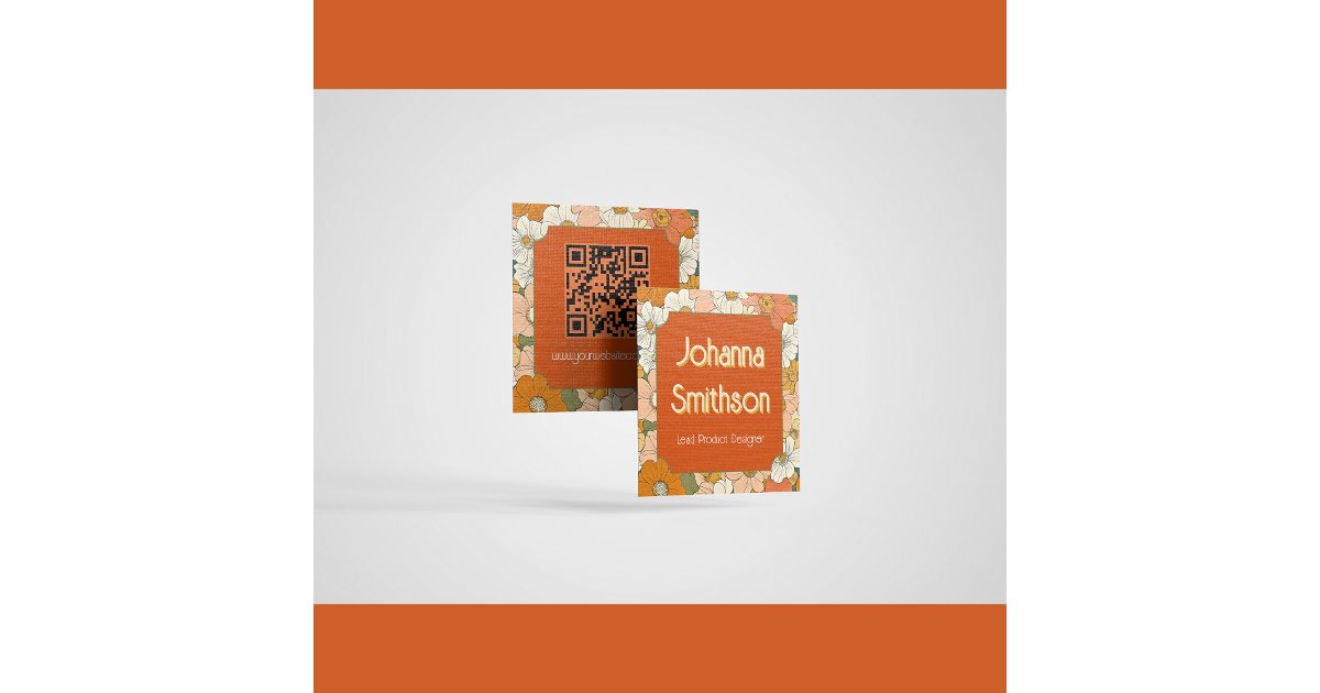 Retro Orange Groove Floral Square Calling Card | Zazzle