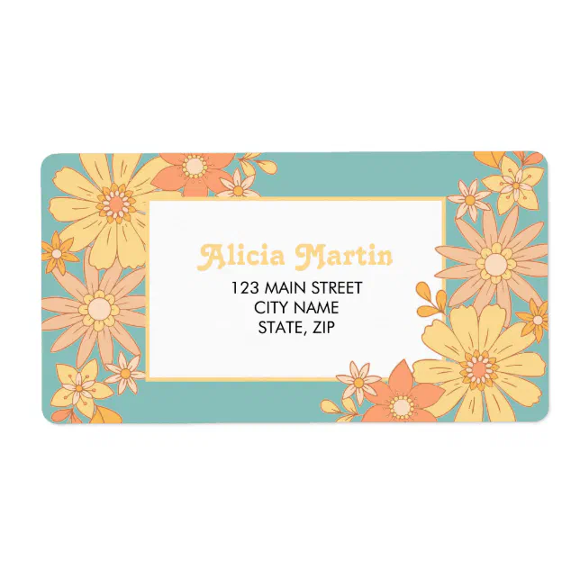Retro Orange Peach Flora Groovy Address Label | Zazzle