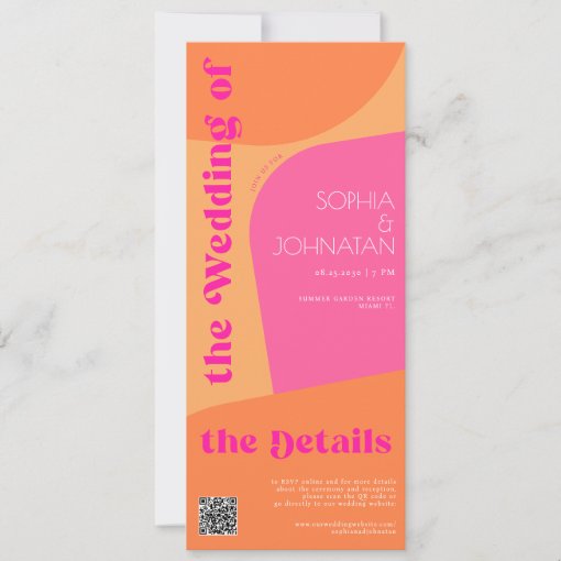 Retro orange pink abstract wedding rsvp details invitation | Zazzle