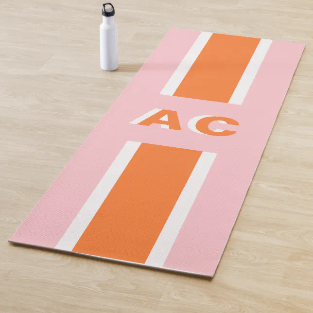Retro Orange Pink Girl Cute Monogram Yoga Mat | Zazzle