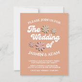Retro Orange Pink Groovy Floral Wedding Invitation | Zazzle