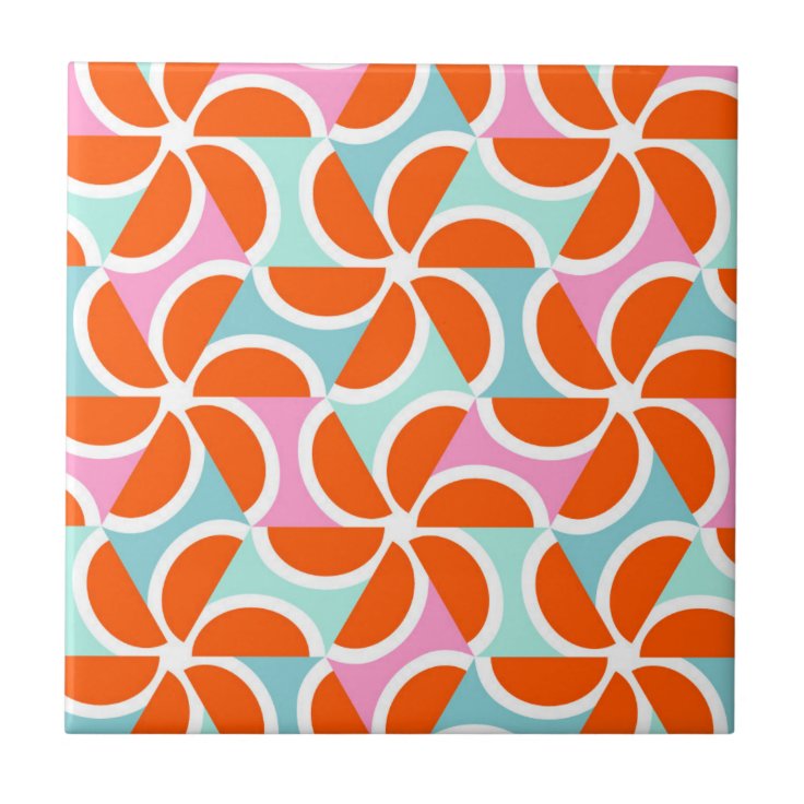 Retro Orange Wedge Pattern Ceramic Tile | Zazzle