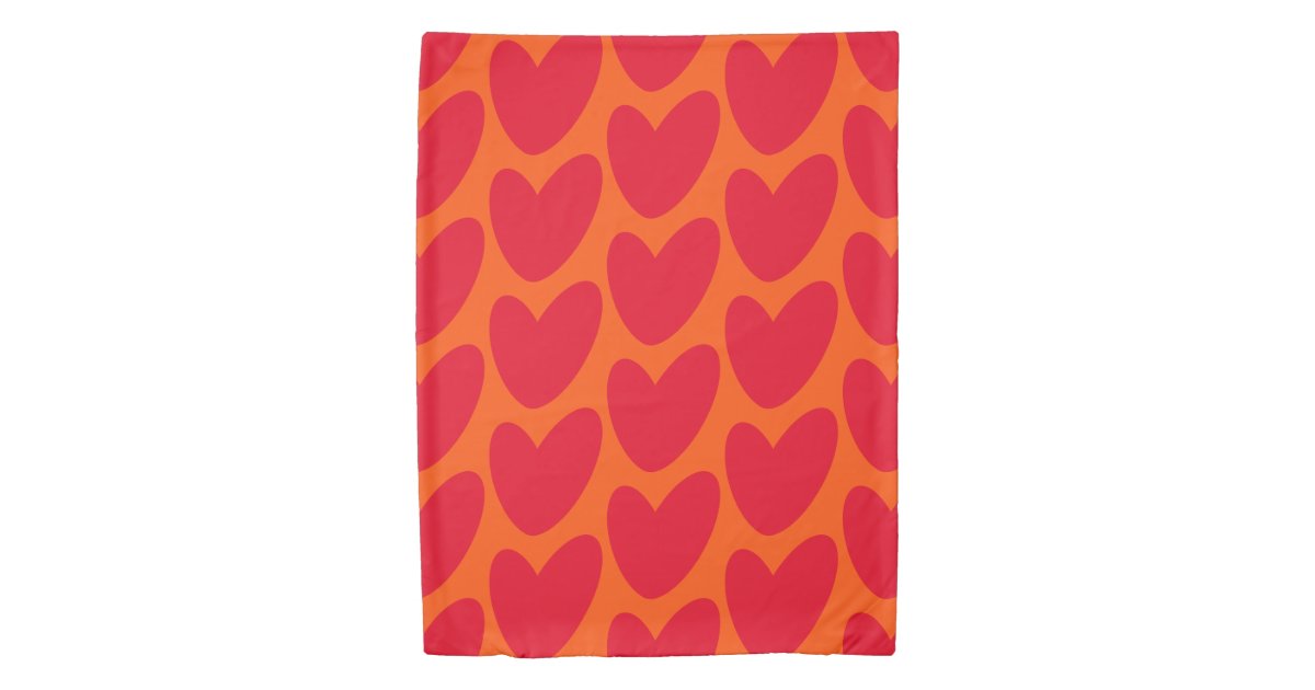Retro Orange with Groovy Red Hearts Duvet Cover | Zazzle