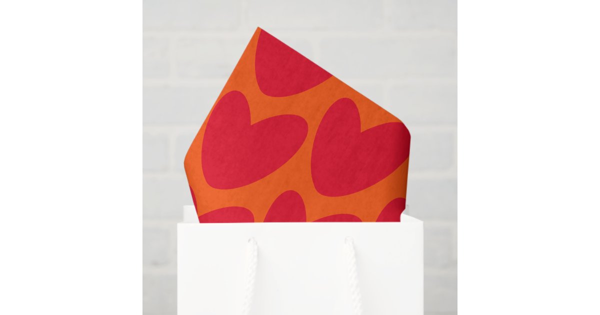 Retro Orange with Groovy Red Hearts Tissue Paper | Zazzle