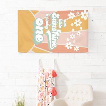 Retro Our Little Sunshine is One Birthday Banner | Zazzle