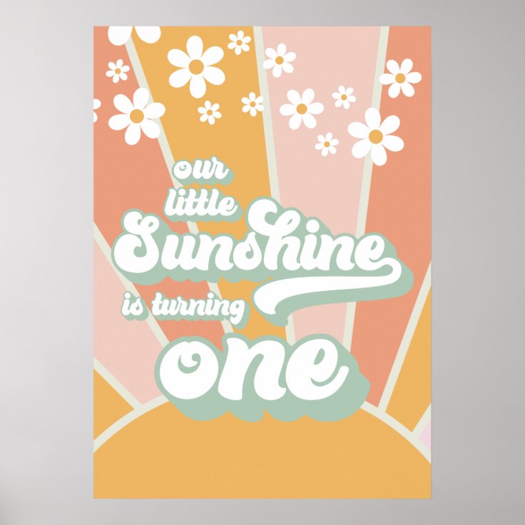 Retro Our Little Sunshine is One Birthday Banner Poster | Zazzle