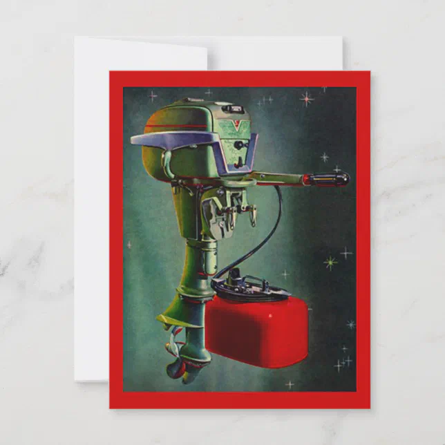 Retro Outboard w/ Red Gas Tank Vacation Invitation | Zazzle