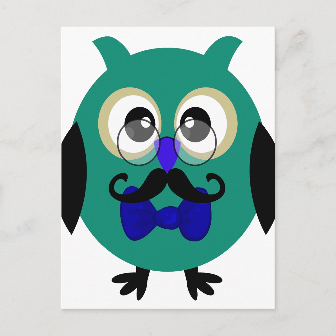 Retro Owl with Mustache & Glasses Postcard | Zazzle