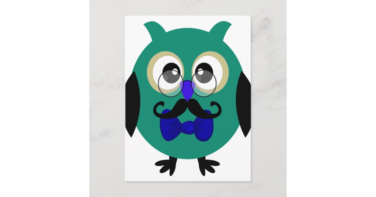 Retro Owl with Mustache & Glasses Postcard | Zazzle