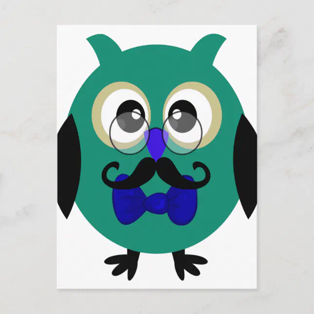 Retro Owl with Mustache & Glasses Postcard | Zazzle