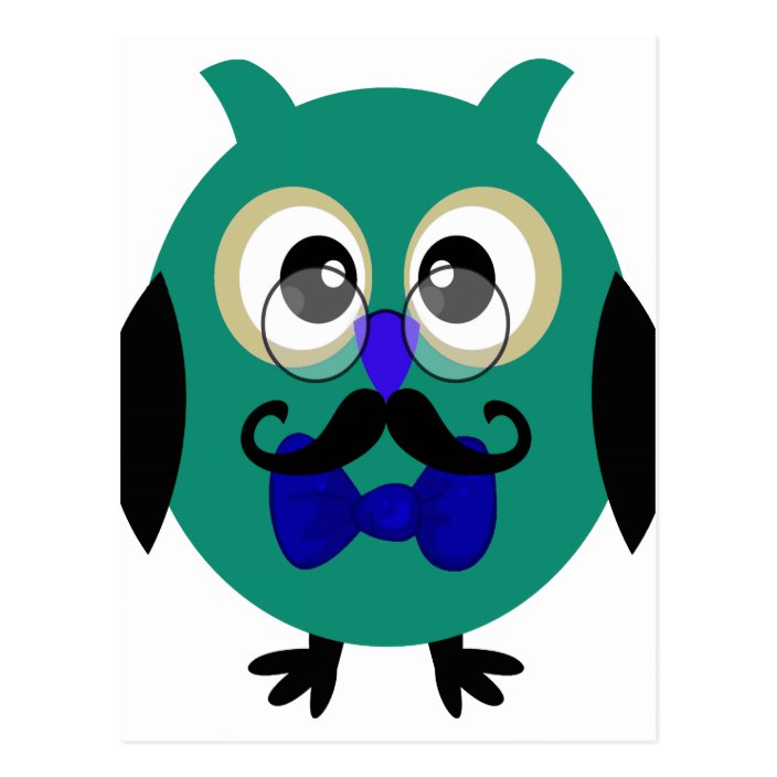 Retro Owl with Mustache & Glasses Postcard | Zazzle.com