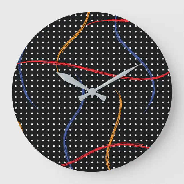 Retro Paint Splatter and Dots Large Clock | Zazzle