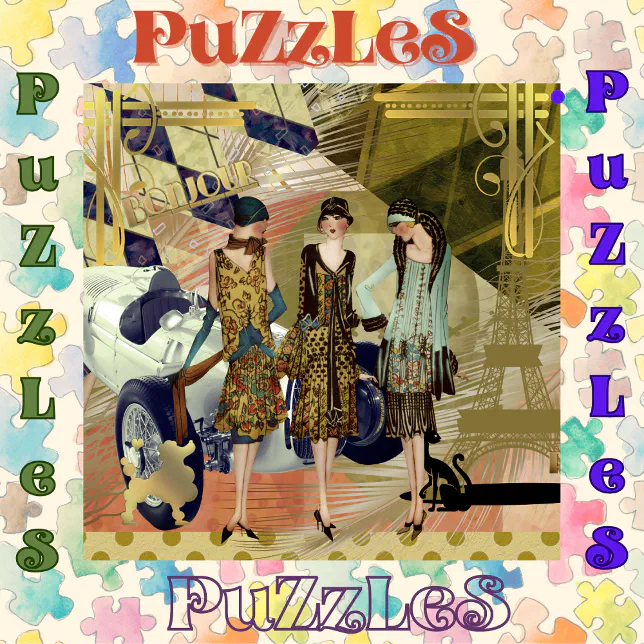 Retro Paris Fashion Scene Puzzle | Zazzle