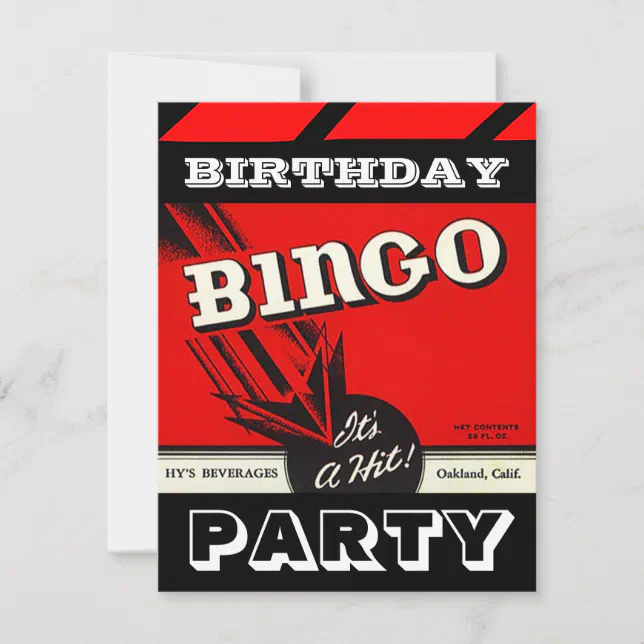 Retro Party Red Black White Bingo Invitations | Zazzle