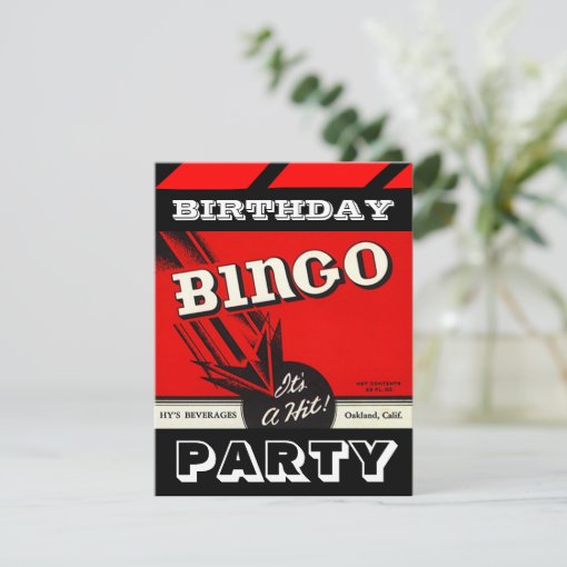 Retro Party Red Black White Bingo Invitations | Zazzle
