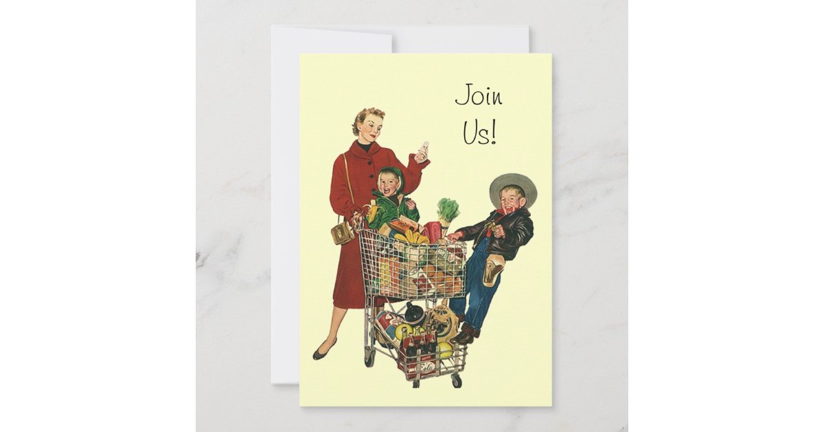 Retro Party Shopping Grocery Cart Full Invitation | Zazzle