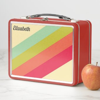 Retro Pastel Colors Rainbow Personalized Name Metal Lunch Box | Zazzle