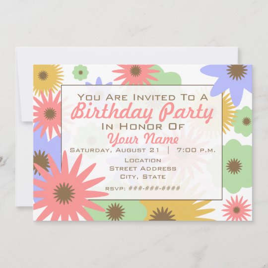Retro Pastel Flowers Birthday Party Invitation | Zazzle.com