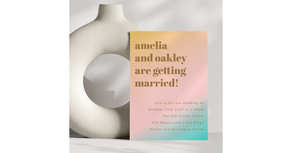 Retro Pastel Gradient Unique Destination Wedding Invitation | Zazzle