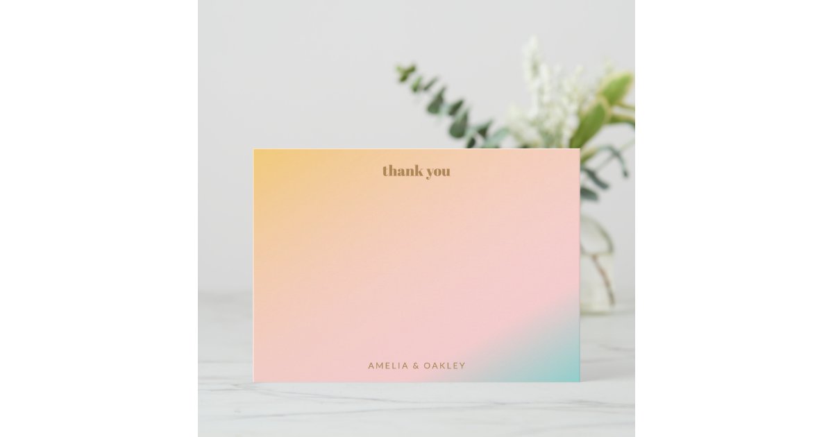Retro Pastel Gradient Unique Wedding Custom Thank You Card | Zazzle