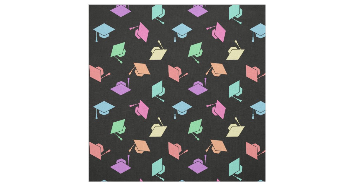 Retro Pastel Graduation Cap Pattern Fabric | Zazzle