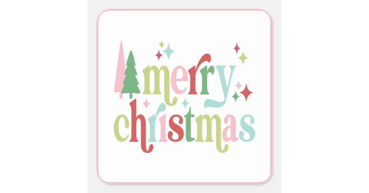Retro Pastel Merry Christmas Square Sticker | Zazzle