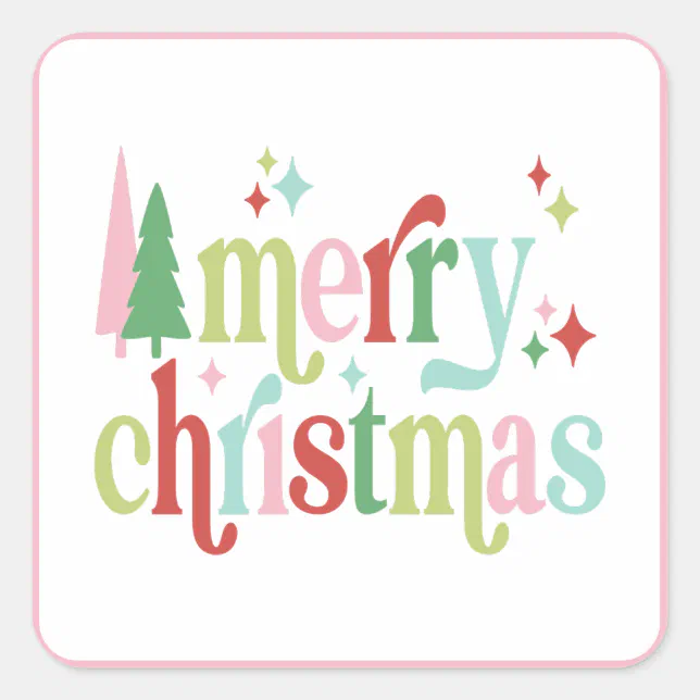 Retro Pastel Merry Christmas Square Sticker | Zazzle