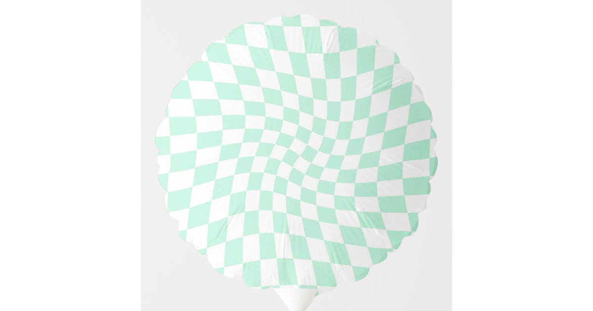 Retro Pastel Mint Green Checks Warped Checkerboard Balloon | Zazzle