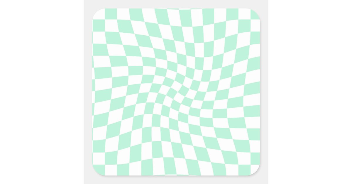 Retro Pastel Mint Green Checks Warped Checkerboard Square Sticker | Zazzle