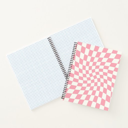Retro Pastel Pink Checks Warped Checkered Notebook | Zazzle