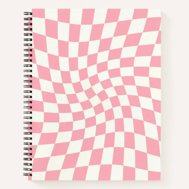 Retro Pastel Pink Checks Warped Checkered Notebook | Zazzle