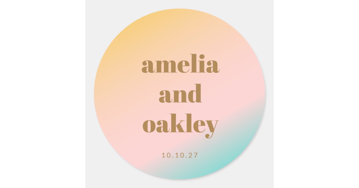 Retro Pastel Pink Gradient Unique Wedding Custom Classic Round Sticker ...