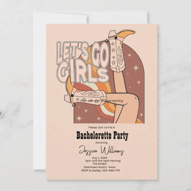 Retro Pastel Pink Rodeo Bachelorette Party Invitation | Zazzle