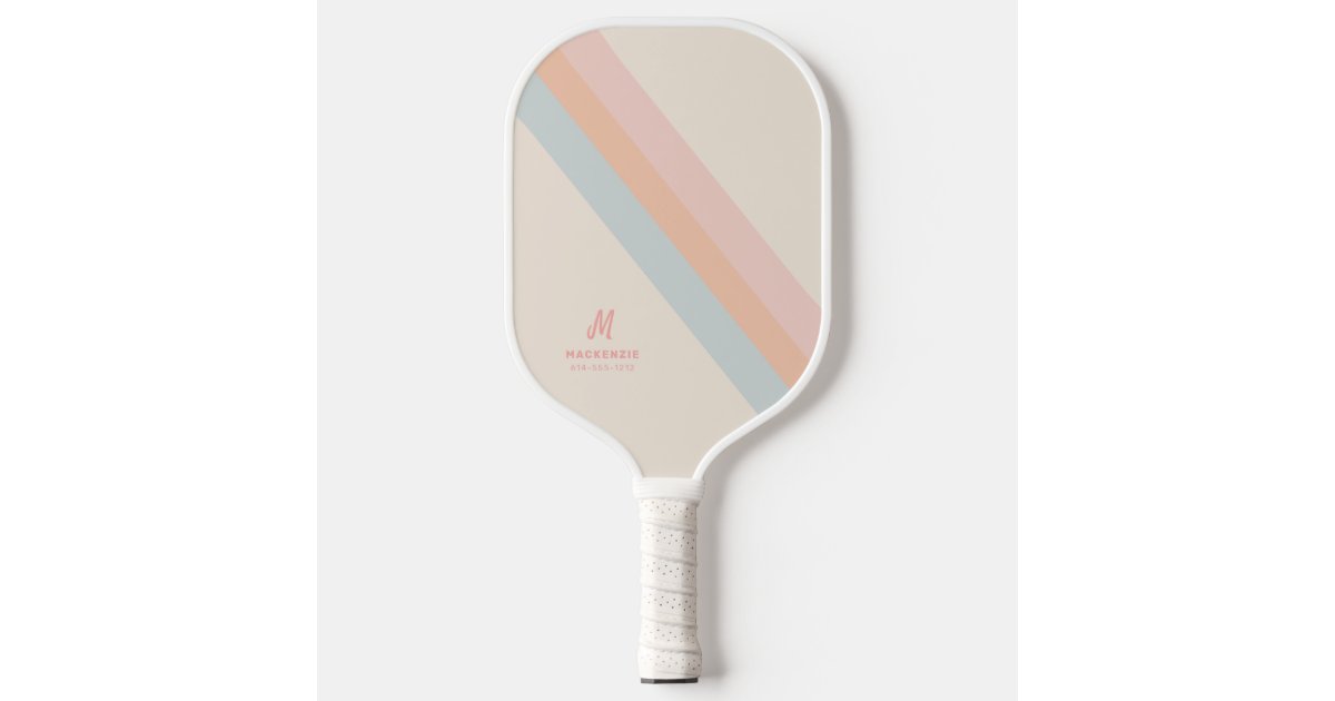 Retro Pastel Stripes Custom Monogram Name Pickleball Paddle | Zazzle