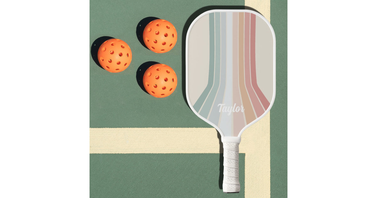 Retro Pastel Stripes Geometric Custom Name Pickleball Paddle | Zazzle