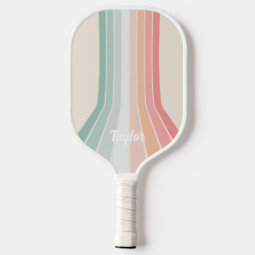 Retro Pastel Stripes Geometric Custom Name Pickleball Paddle | Zazzle
