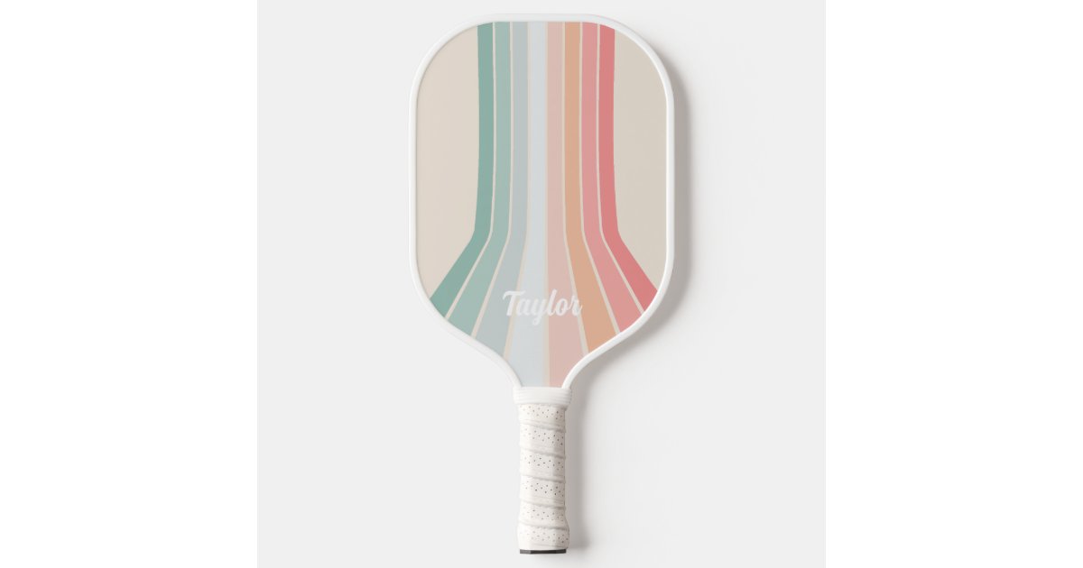 Retro Pastel Stripes Geometric Custom Name Pickleball Paddle | Zazzle