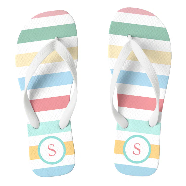 Retro Pastel Stripes with Your Monogram Flip Flops | Zazzle