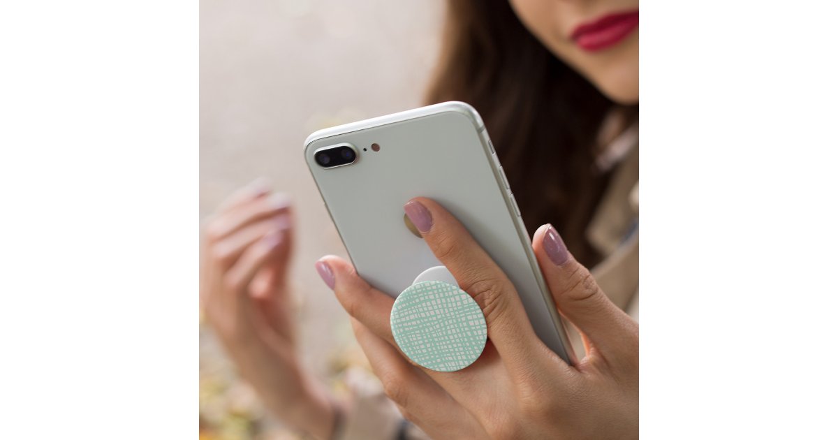 Retro pastel turquoise grid pattern PopSocket | Zazzle