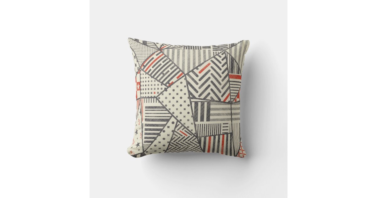Retro Patchwork: Abstract Geometric Design Throw Pillow | Zazzle