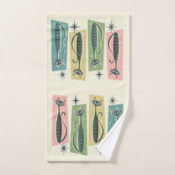 Retro Patchwork Tabbies ©studioxtine Bath Towel Set | Zazzle