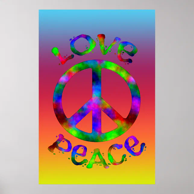 Retro Peace and Love Tie-Dye Design Poster | Zazzle