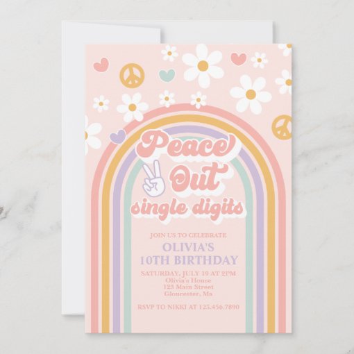 Retro Peace Out Single Digits 10th Birthday Invitation | Zazzle