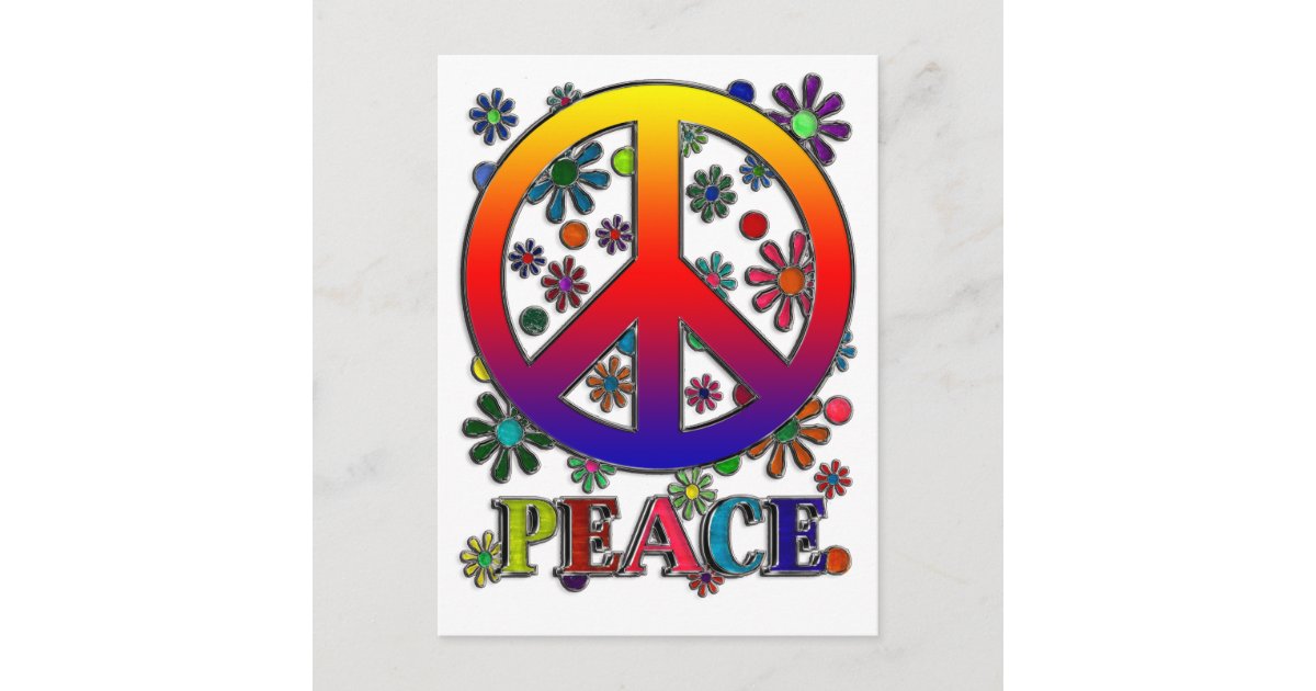 Retro Peace Sign & Flowers Postcard | Zazzle