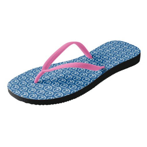 Retro Peace Signs on Deep Blue Flip Flops | Zazzle