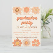 Retro PEACH Floral Groovy Graduation Invitations | Zazzle