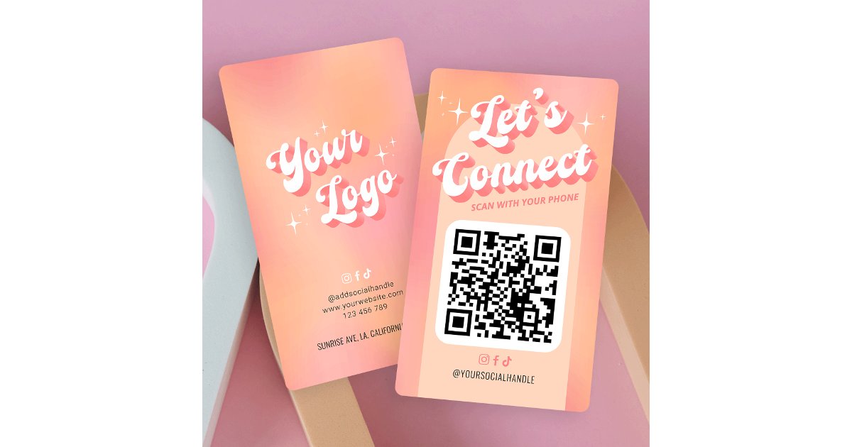 Retro Peach Let's Connect Social Media QR Code Business Card | Zazzle