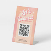 Retro Peach Let's Connect Social Media QR Code Pedestal Sign | Zazzle