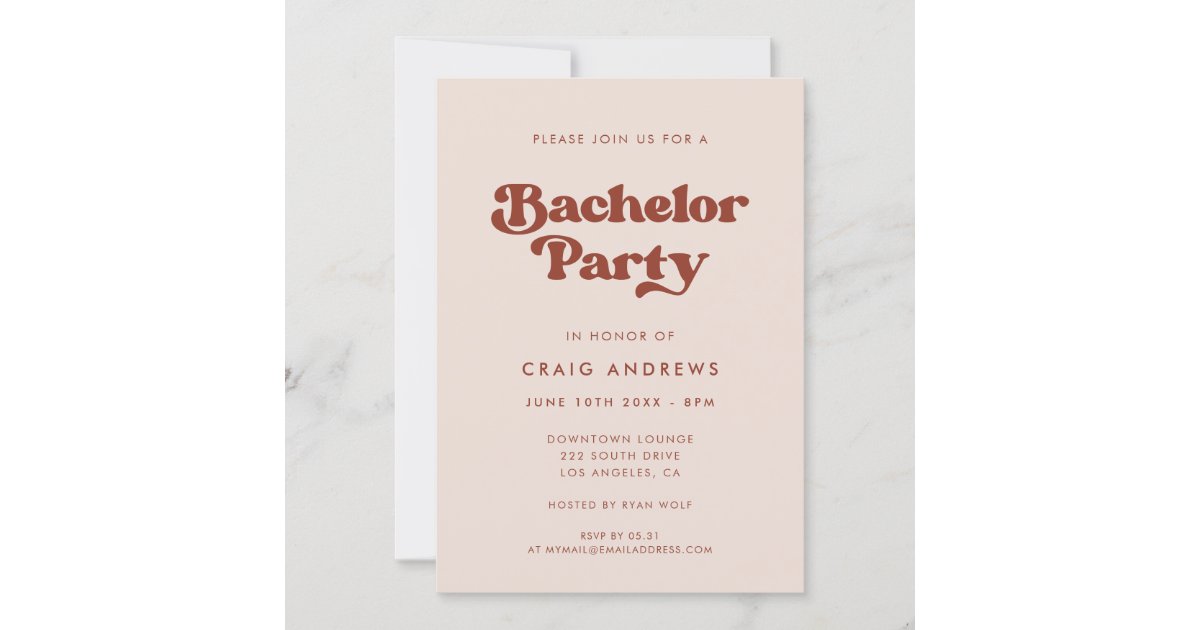 Retro Peach Pink Bachelor Party Invitation | Zazzle
