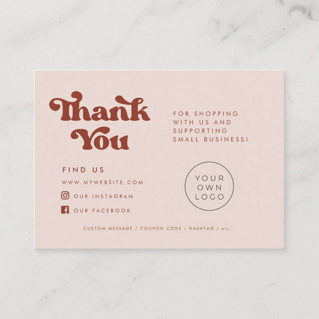 Retro peach pink Thank you package insert card | Zazzle